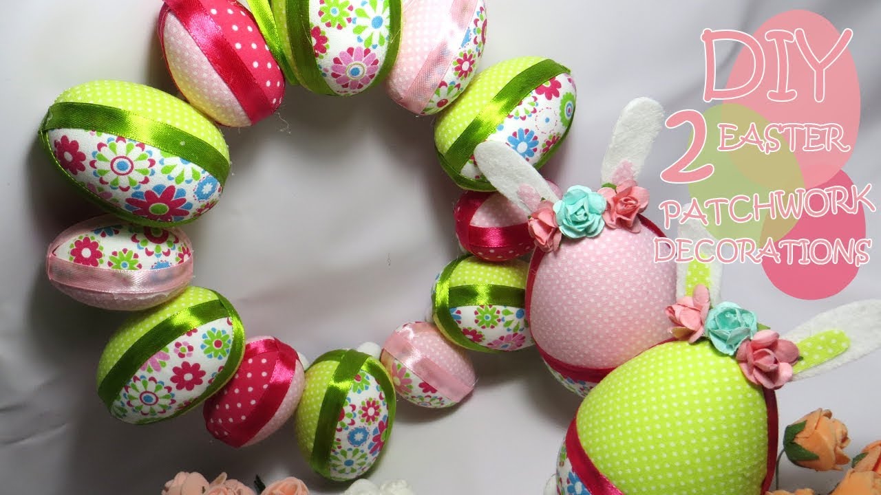 DIY: 2 Patchwork Decorations for Easter (Egg Wreath and Bunny) - YouTube