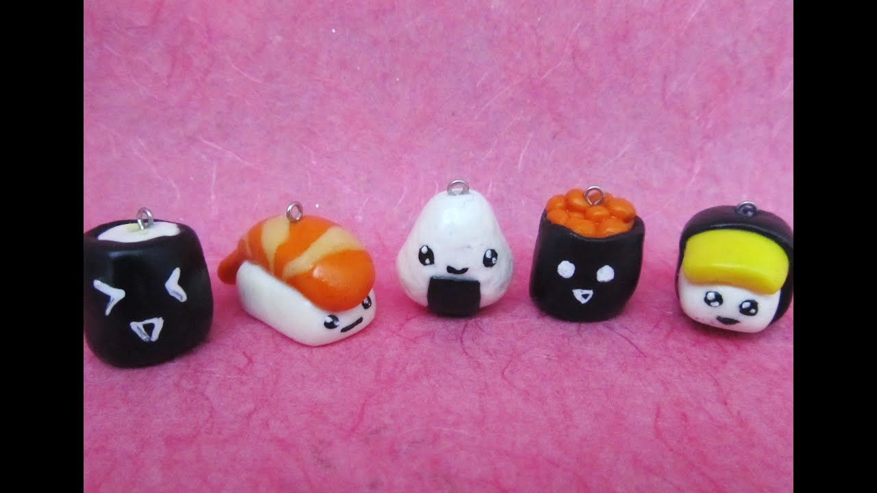 Kawaii sushi & onigiri charm polymer clay tutorial - YouTube