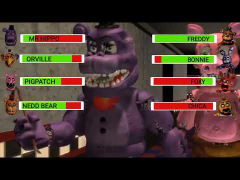 withered Mr Hippo/Orville/Pigpatch/Nedd Bear vs Freddy Bonnie chica and foxy