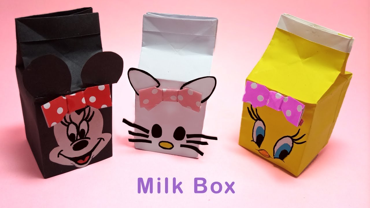 Paper Origami Milk Box/How to make Origami paper Tweety, Minnie Mouse ...