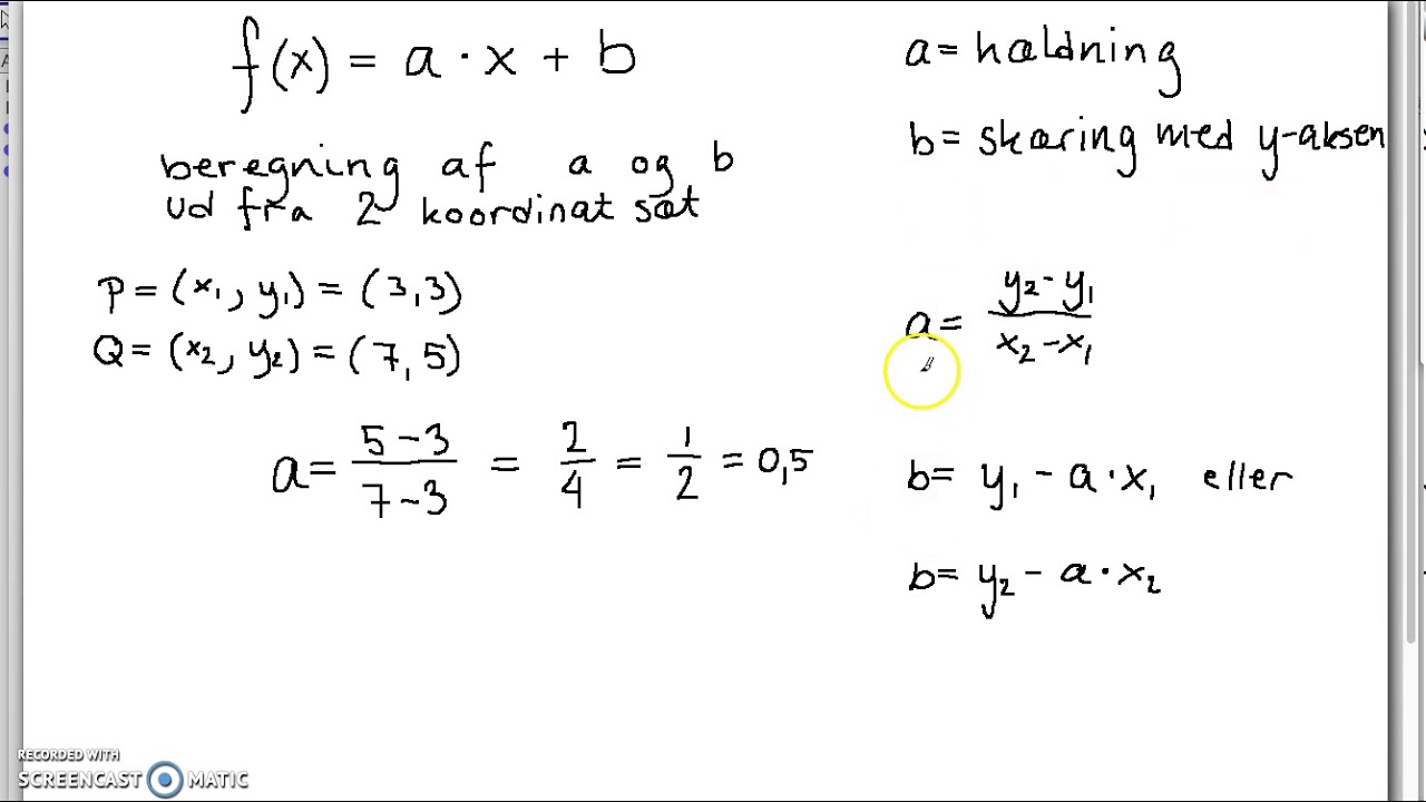 lineær beregning af a og b - YouTube