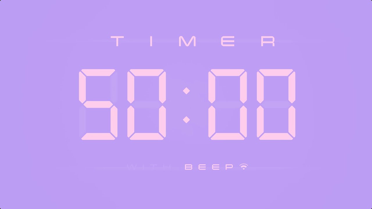 50 Min Digital Countdown Timer with Simple Beeps 💕💜 - YouTube