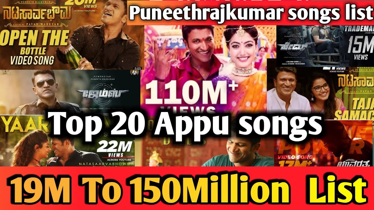 Top 20 Puneethrajkumar song List, Heighest Views songs of ...