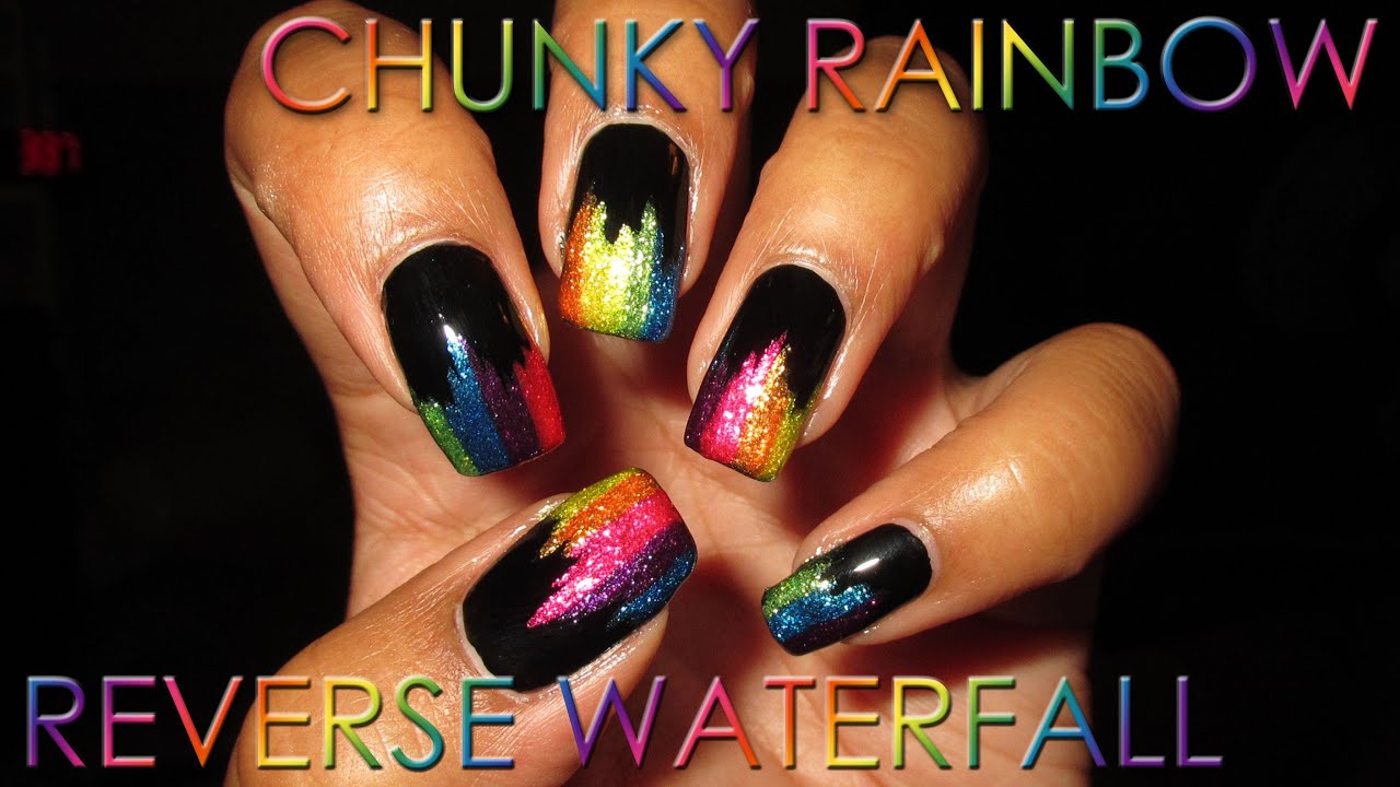 Chunky Rainbow Reverse Waterfall | DIY Nail Art Tutorial - YouTube