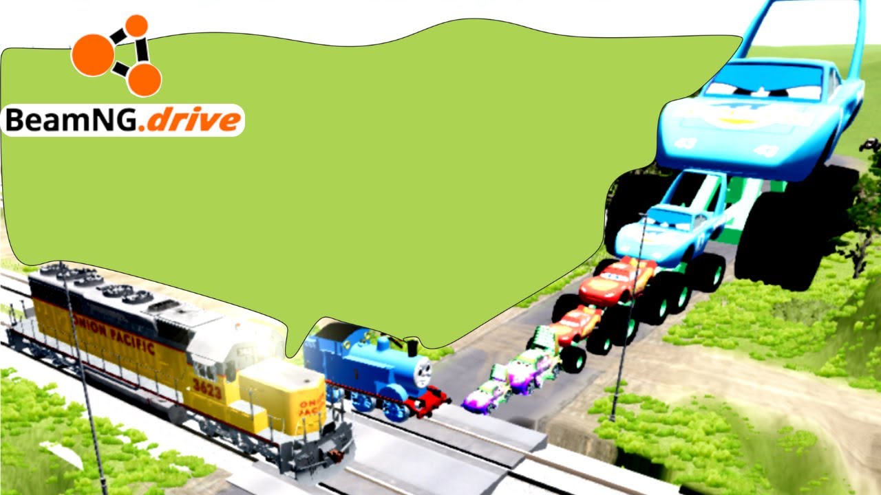 Big & Small Monster Trucks. McQueen vs Thomas the Train vs Dinoco vs ...