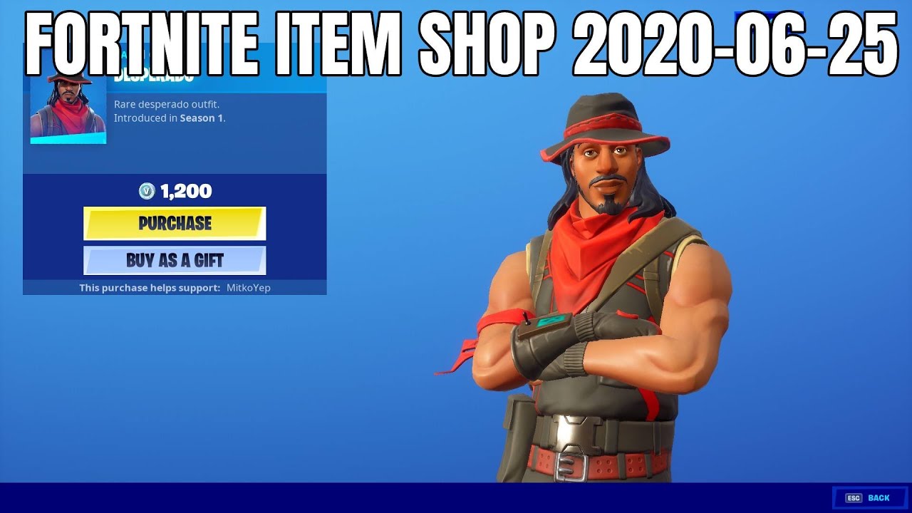 Desperado skin is back - Fortnite Item Shop (2020-06-25) - YouTube