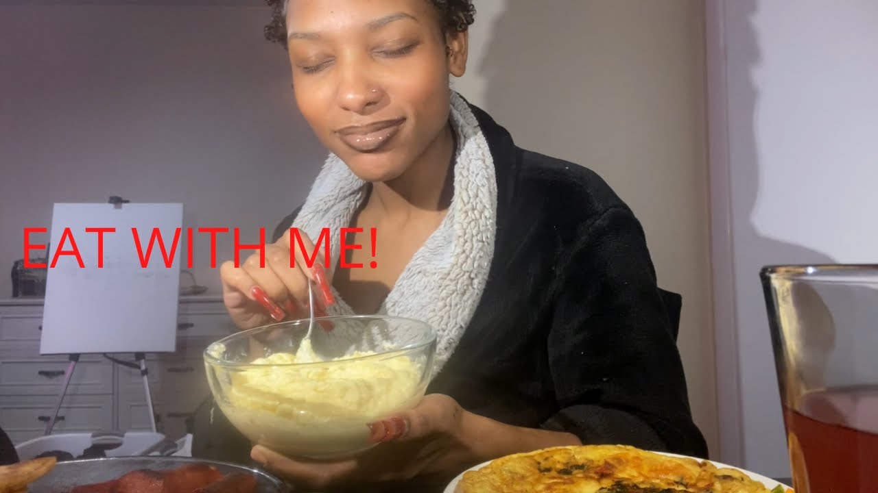 ASMR| CHEESY GRITS + SMOKED SAUSAGE + PANCAKES + FLUFFY OMELETTE ...
