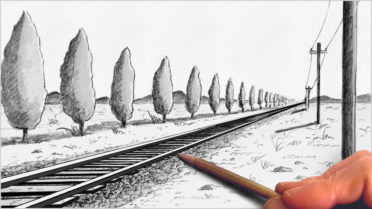 RAILWAY TRACK Drawing Tutorial for Beginners | One-Point Perspective ...