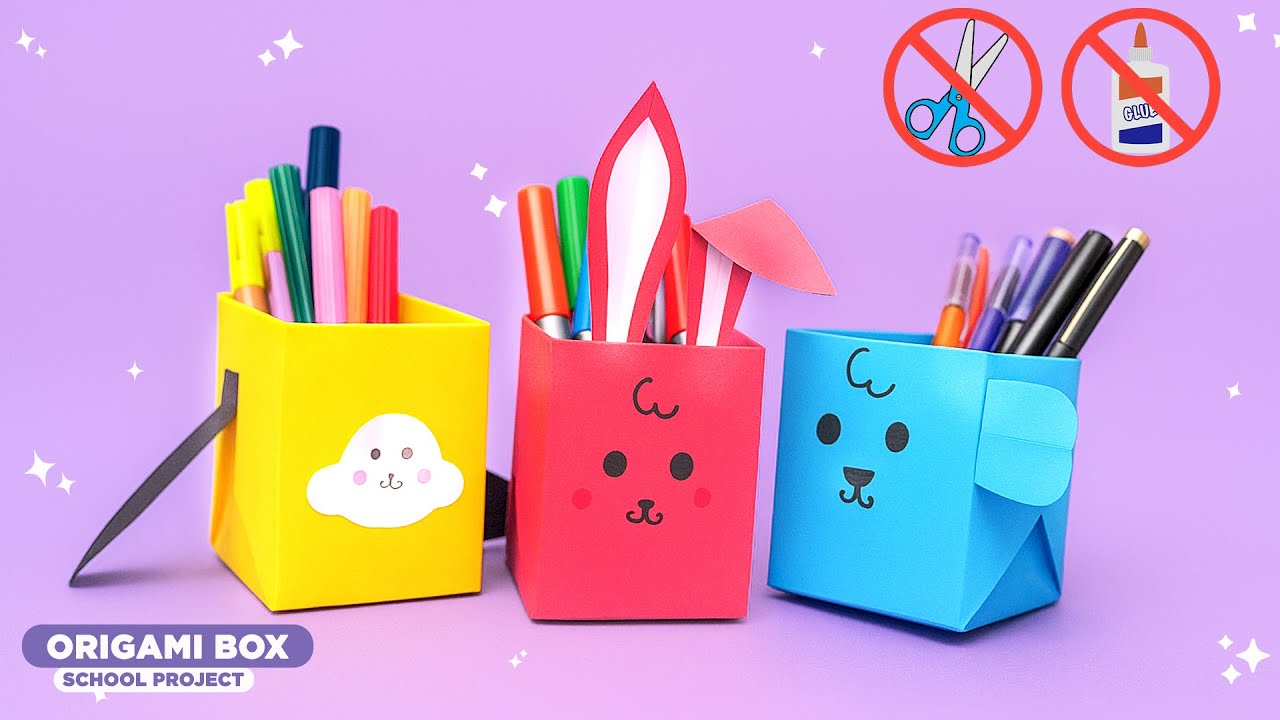 Easy Origami Paper Pen Holder | hoe to make paper pencil box | no glue ...