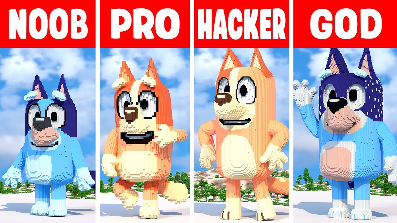 Minecraft BLUEY's FAMILY STATUE BUILD CHALLENGE - NOOB vs PRO vs HACKER ...