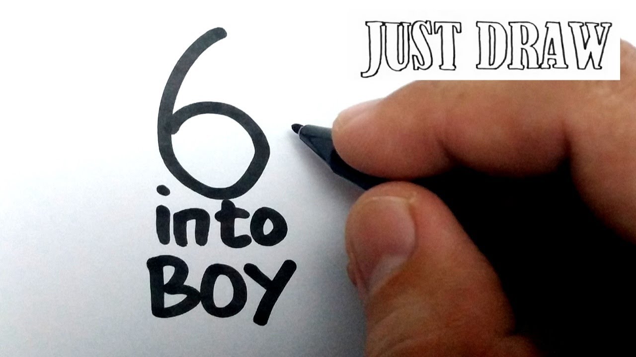 VERY EASY , How to turn number 6 into boy cartoon / how to draw kid ...