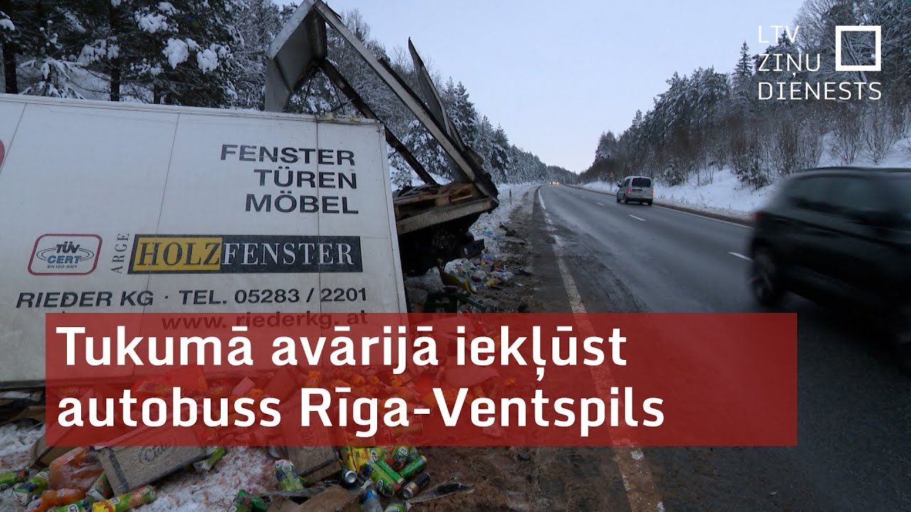 Tukumā avārijā iekļūst pasažieru autobuss Rīga-Ventspils - YouTube