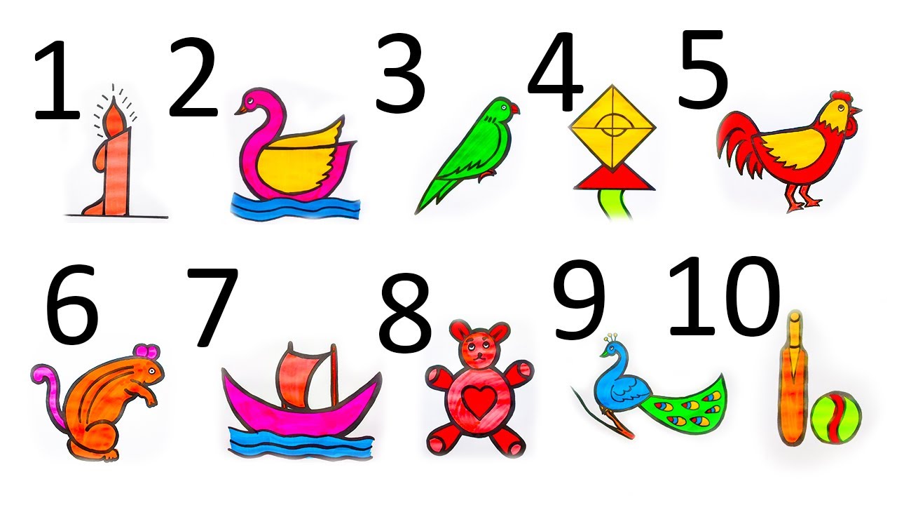 How to draw pictures using numbers 1 to 10 || Number Drawing step by ...