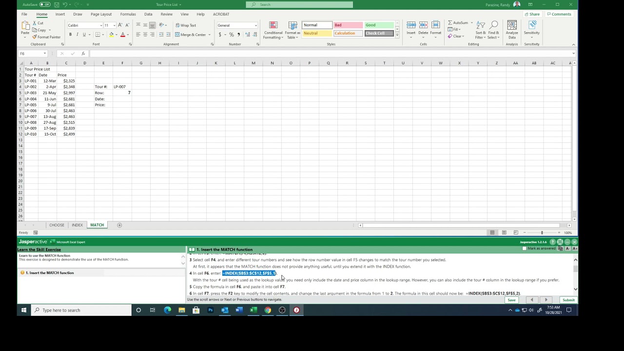 Excel Expert Lesson 2 4 Using the Match Function - YouTube