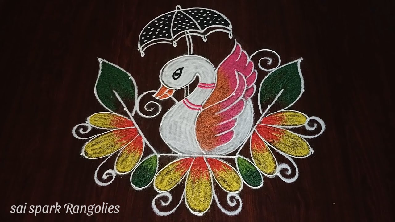 beautiful swan rangoli (7*4) dots | simple vaathu kolam | easy birds ...