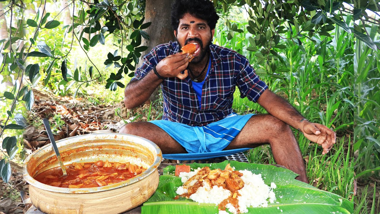 Big Pieces PORK Curry Eating Village Man | Spicy And Yummy Pork Curry ...