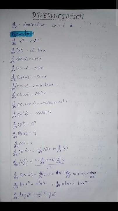 Differentiation all formula 👏#class 12th math#math#derivative formula #subscribe - YouTube