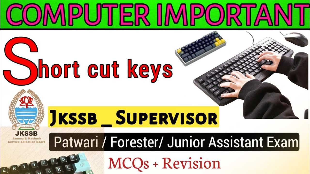 IMPORTANT COMPUTER SHORT CUT KEYS | JKSSB SUPERVISOR | PATWARI | JUNIOR ...