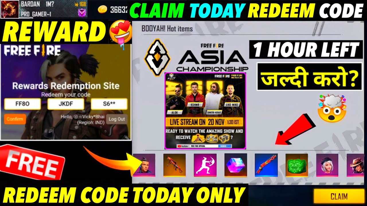 FREE FIRE REDEEM CODE FOR TODAY NOVEMBER 17 || REDEEM CODE FREE FIRE ...