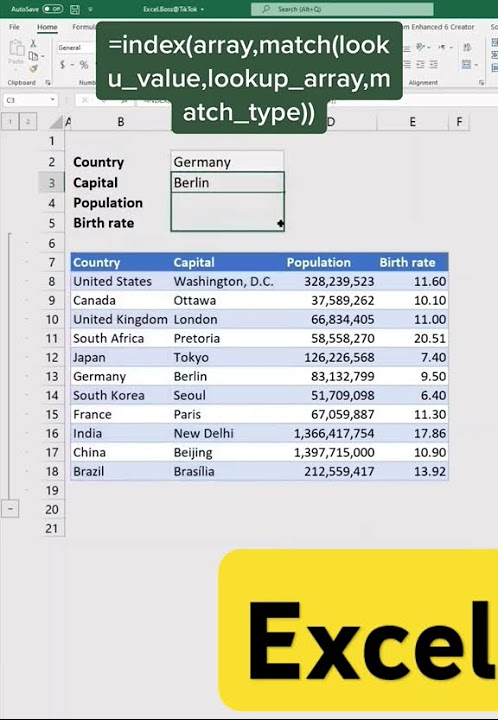 Index+match function #excel - YouTube