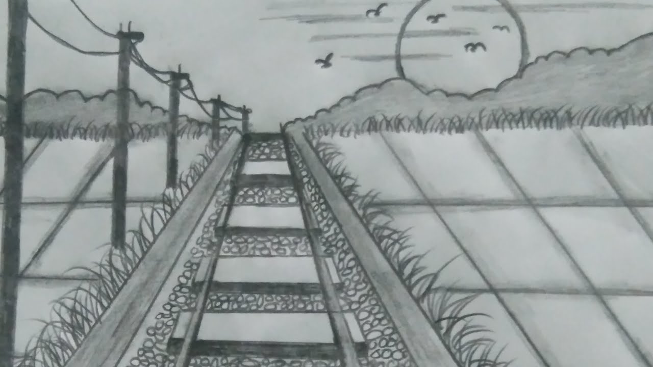 How to draw a train line step by step. pencil drawing. Drawing tutorial ...