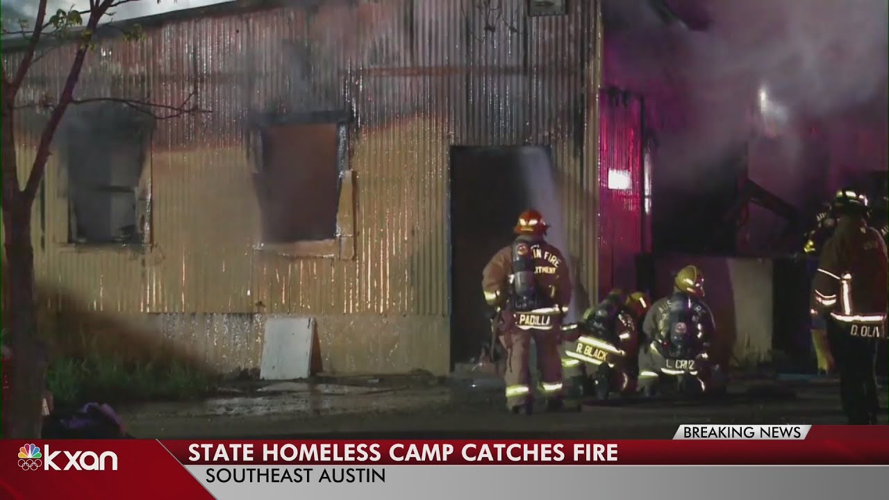 State homeless camp catches fire - YouTube