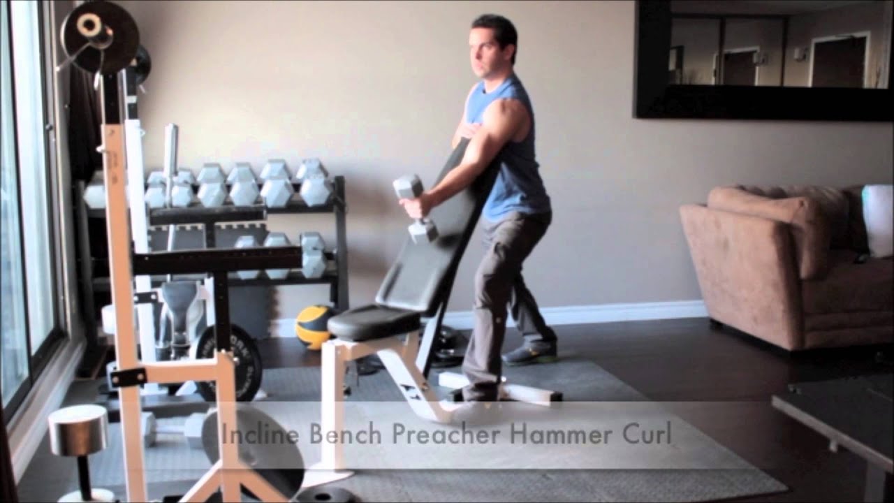 Dumbbell Incline Bench Preacher Hammer Curl Technique - YouTube