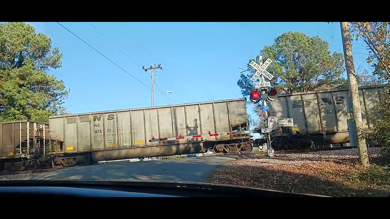 NS empty coal hopper train crosses park ave (chesapeake) - YouTube