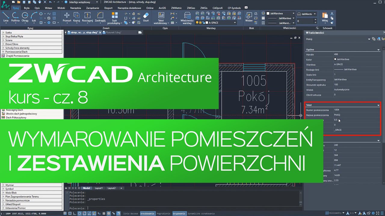 Wymiarowanie pomieszczeń i zestawienia powierzchni. Kurs ZWCAD ...