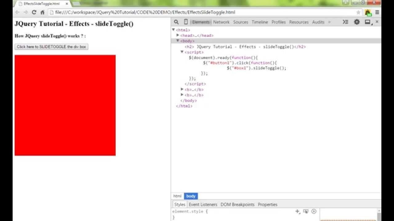 JQUERY SLIDETOGGLE METHOD DEMO - YouTube