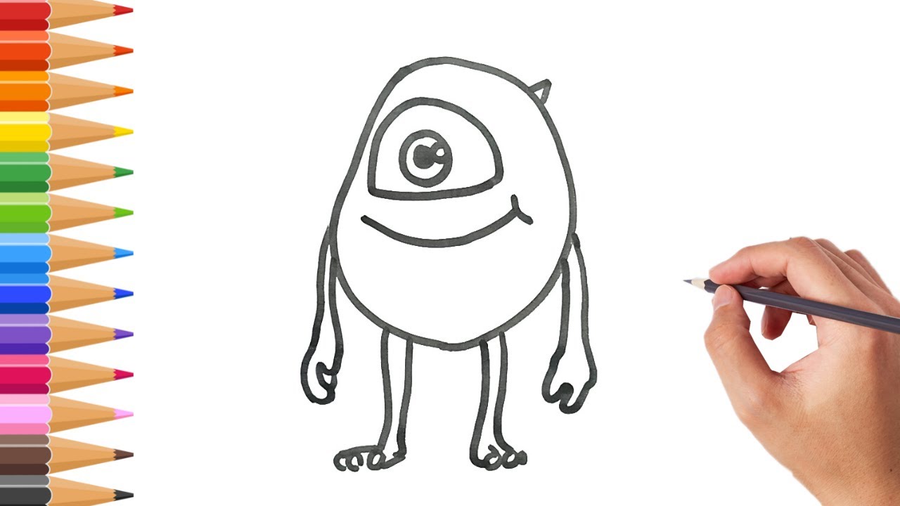 how to draw Mike Wazowski || Step by step drawing lessons for kids and ...