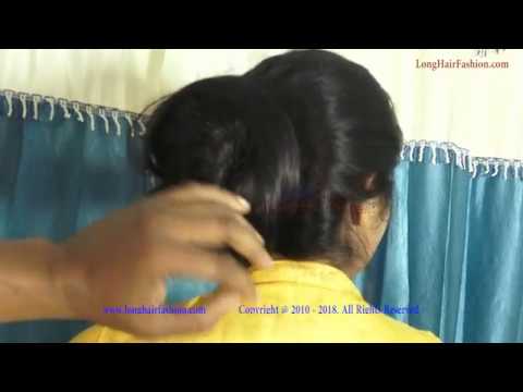 Shiny Thick Long Hair Bun Grab & Bun Open | Woman Long Hair Bun Making ...
