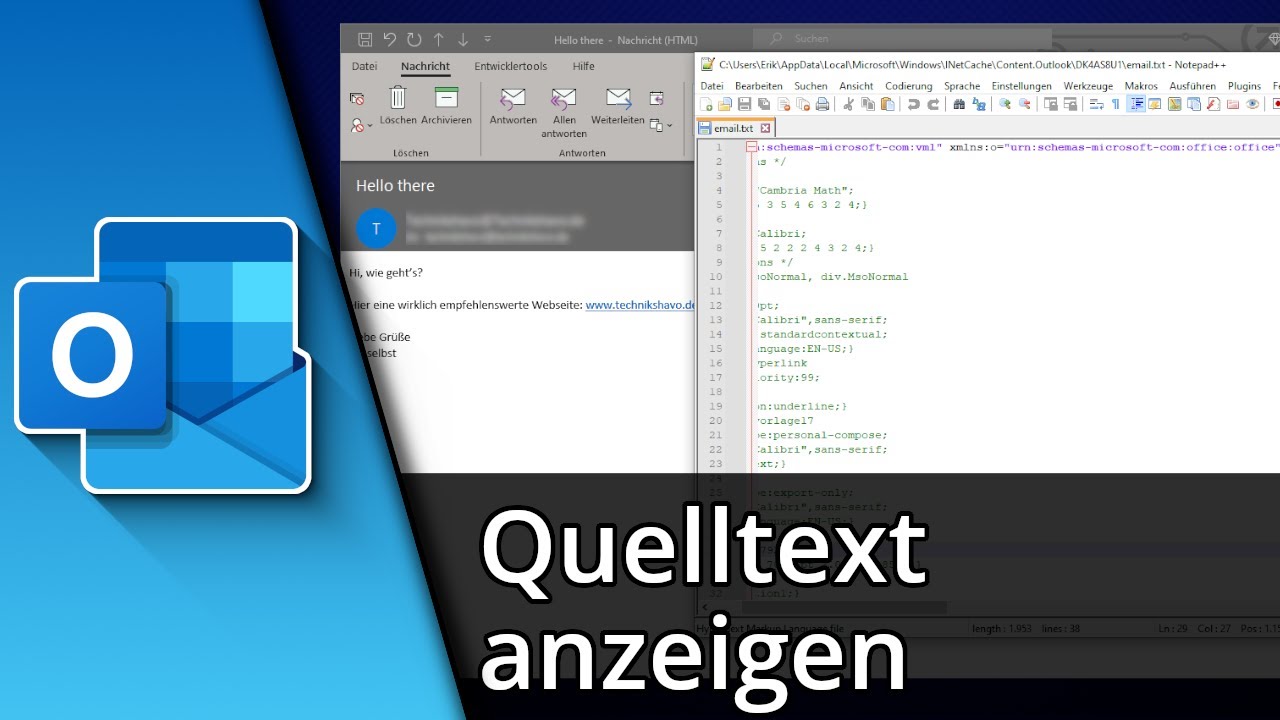 Outlook Quelltext anzeigen Tutorial - YouTube