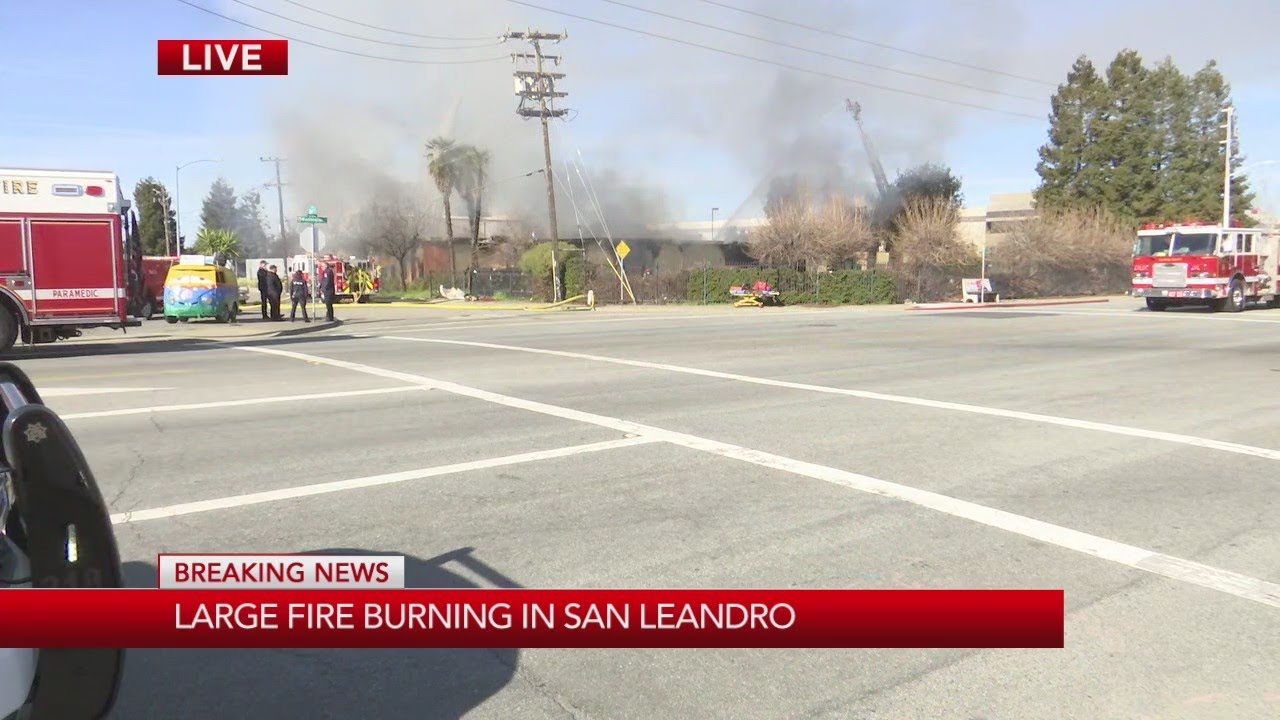 Large fire burning in San Leandro - YouTube