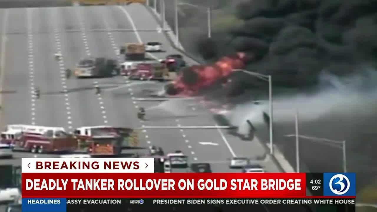 Fiery crash closes Gold Star Bridge - YouTube