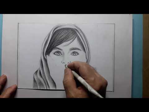 Karakalem eşarplı kız çizimi