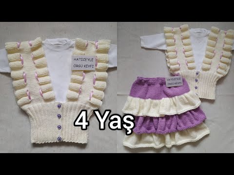 Menekşe Çocuk Yelek Yapımı. 4 Yaş Fırfırlı Güzel Süslü Şık Kolay  Beğenilen Bebek Örgü Kazak Tarifi