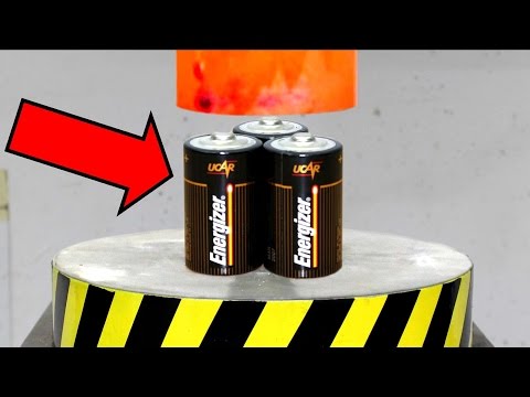 EXPERIMENT Glowing 1000 degree HYDRAULIC PRESS 100 TON vs BATTERY