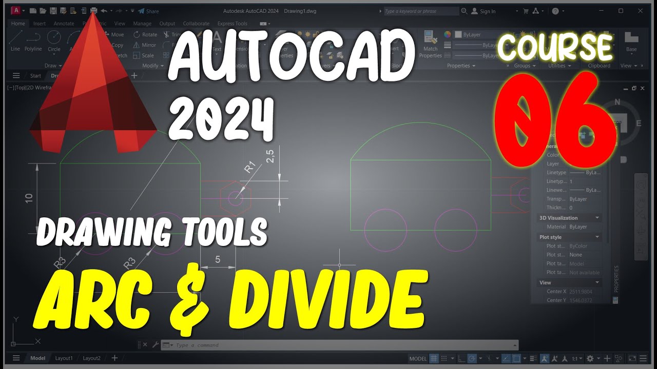 AutoCAD 2024 Course 06 Arc And Divide Essential Training - YouTube