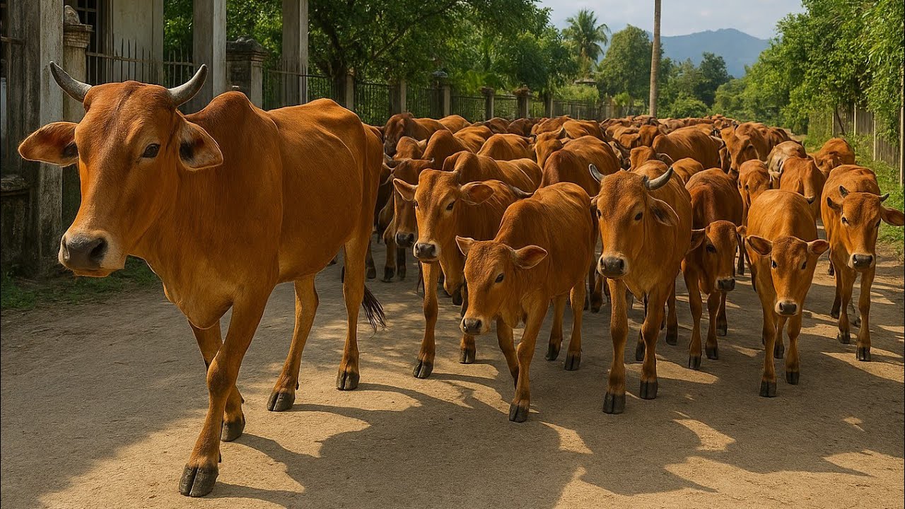 Herding hundreds of tame, cute, and adorable cattle on a beautiful ...