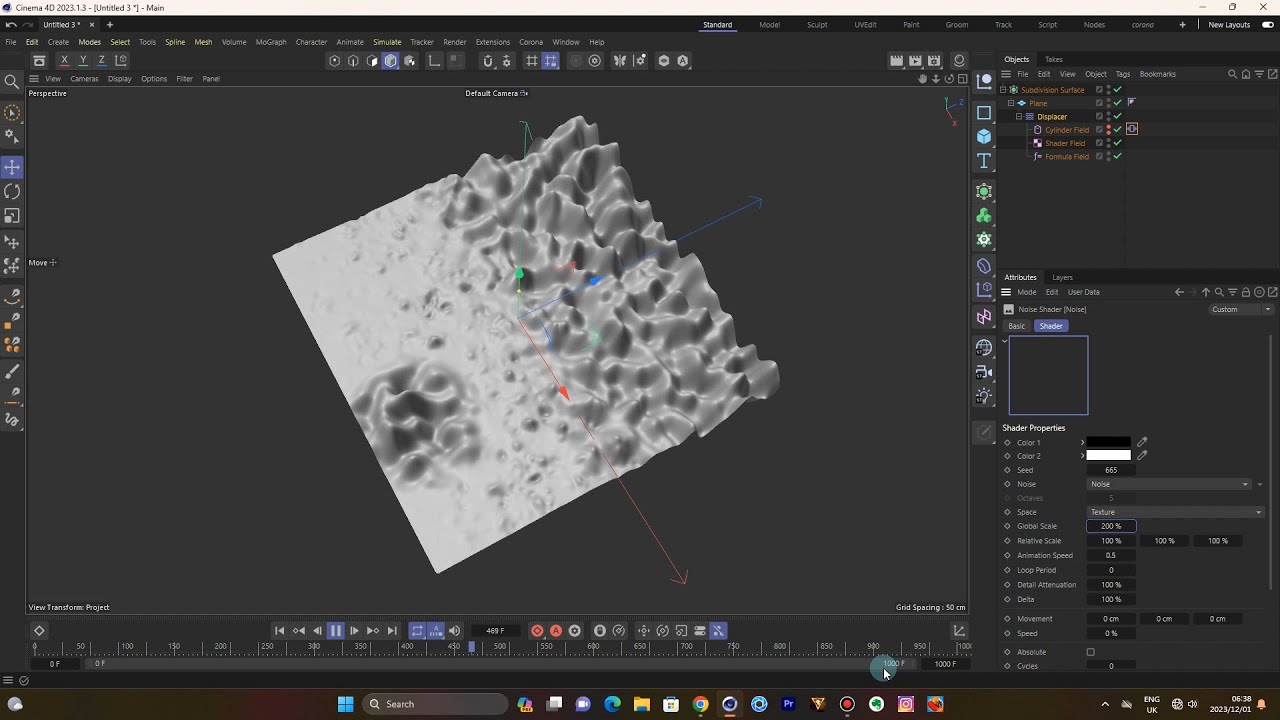 Cinema 4d animation with fields and noise - YouTube