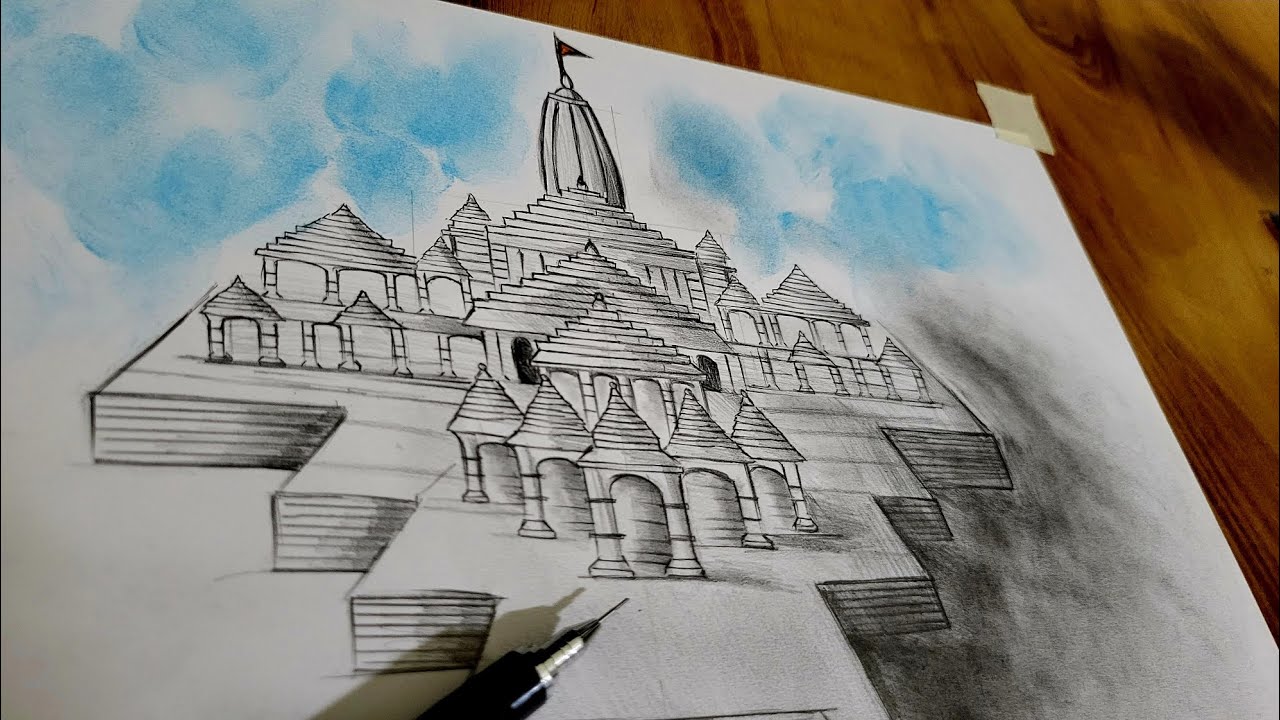 Ayodhya Ram Mandir Drawing | Ram Mandir Drawing Tutorial - YouTube
