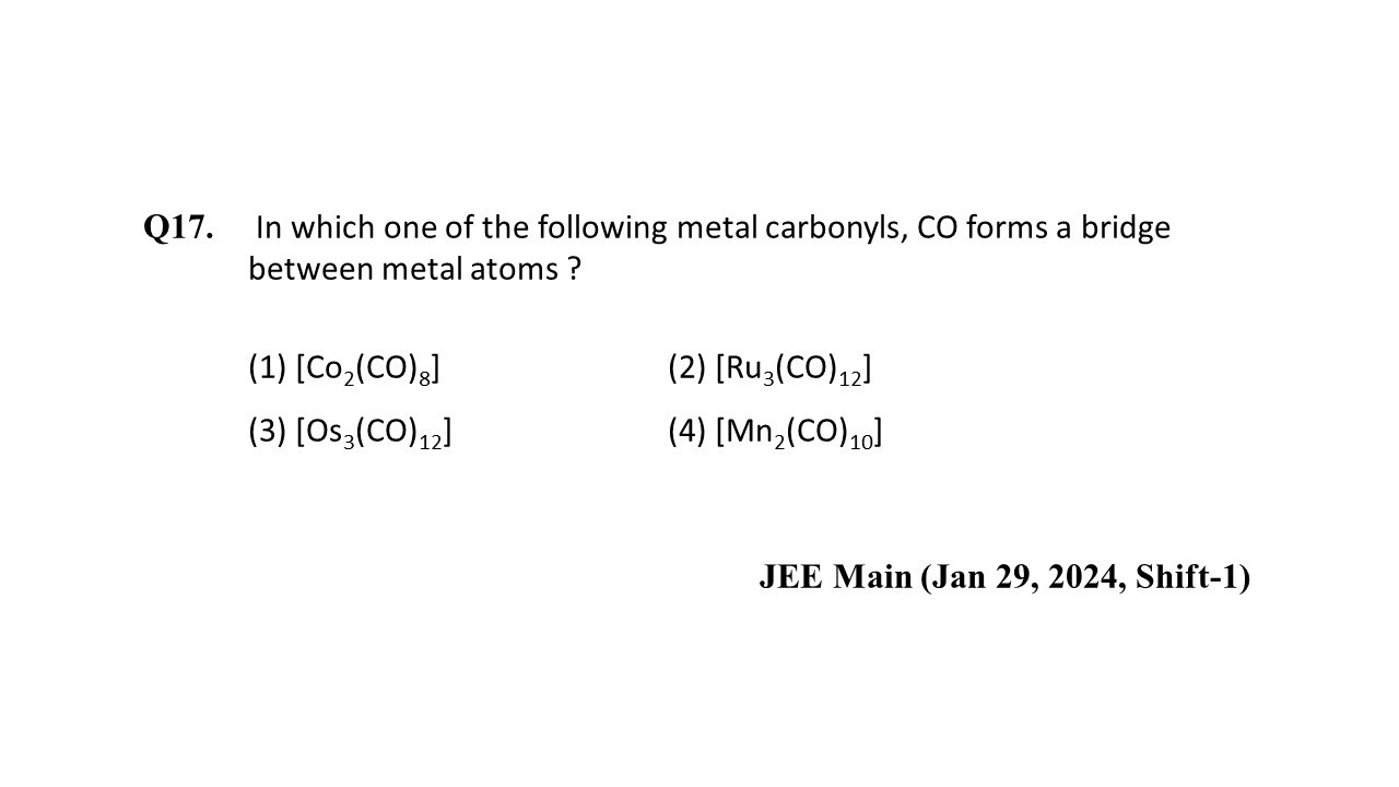 Q17 JEE Main, Chemistry PYQ Jan 29, 2024, Shift 1 | Coordination Compounds | NEON JEE NEET - YouTube
