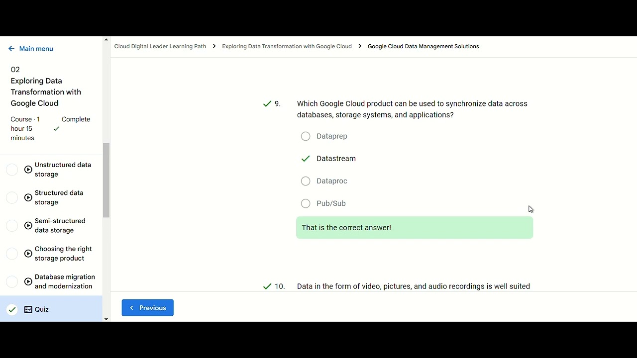 02 Exploring Data Transformation with Google Cloud QUIZ PART 2 2024 - YouTube