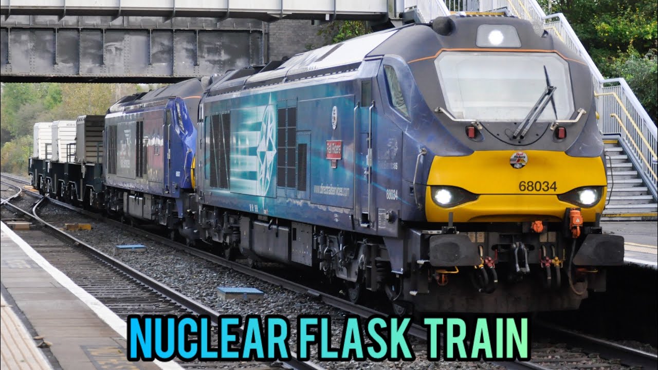 68034 & 68007 passing Highbridge & Burnham with the Nuclear Flask Train ...
