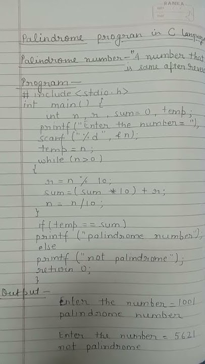 Palindrome Number Program In C Programming Language C Programming Language Youtube 4063