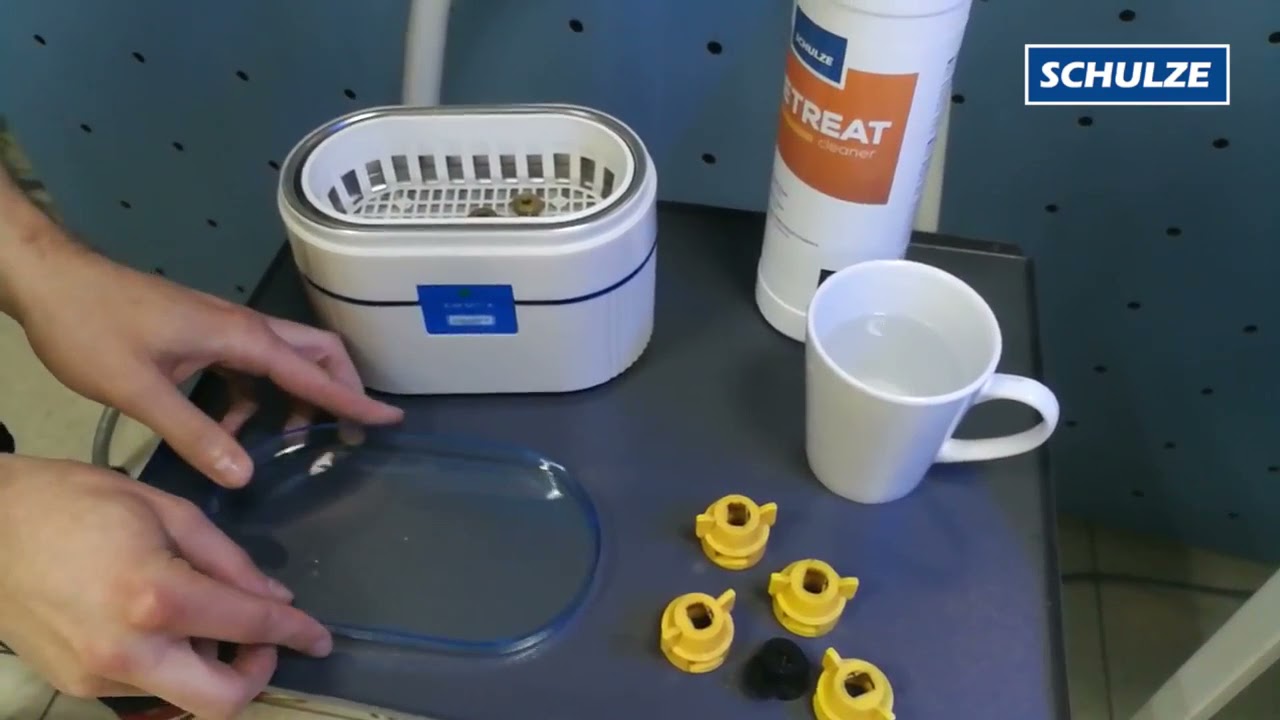 Cleaning the Schulze PRETREATmaker IV nozzles with PRETREATcleaner ...