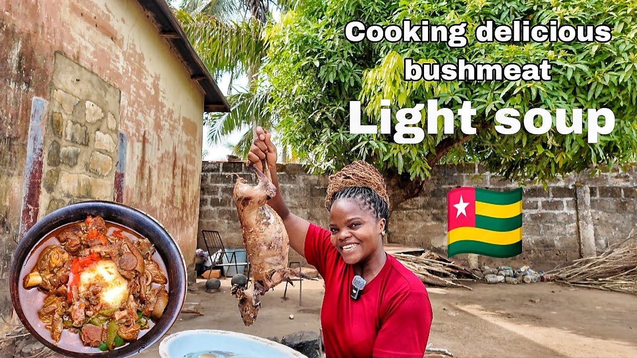 Cooking mouthwatering Togolese yam fufu and bushmeat light soup in ...