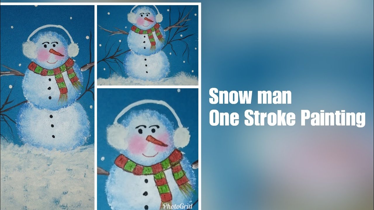 One stroke painting Snowman | How to paint ⛄️ | Christmas Painting ...
