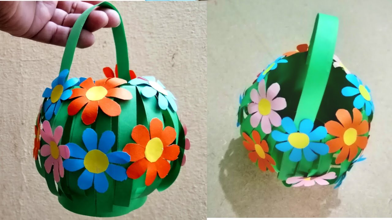 Creative paper flower ideas, DIY paper flower basket, How to make a ...